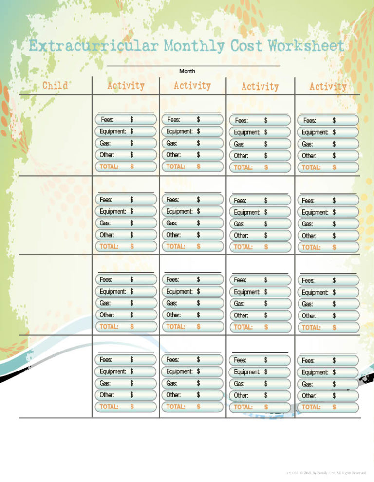 Extracurricular Time Worksheet - iMOM