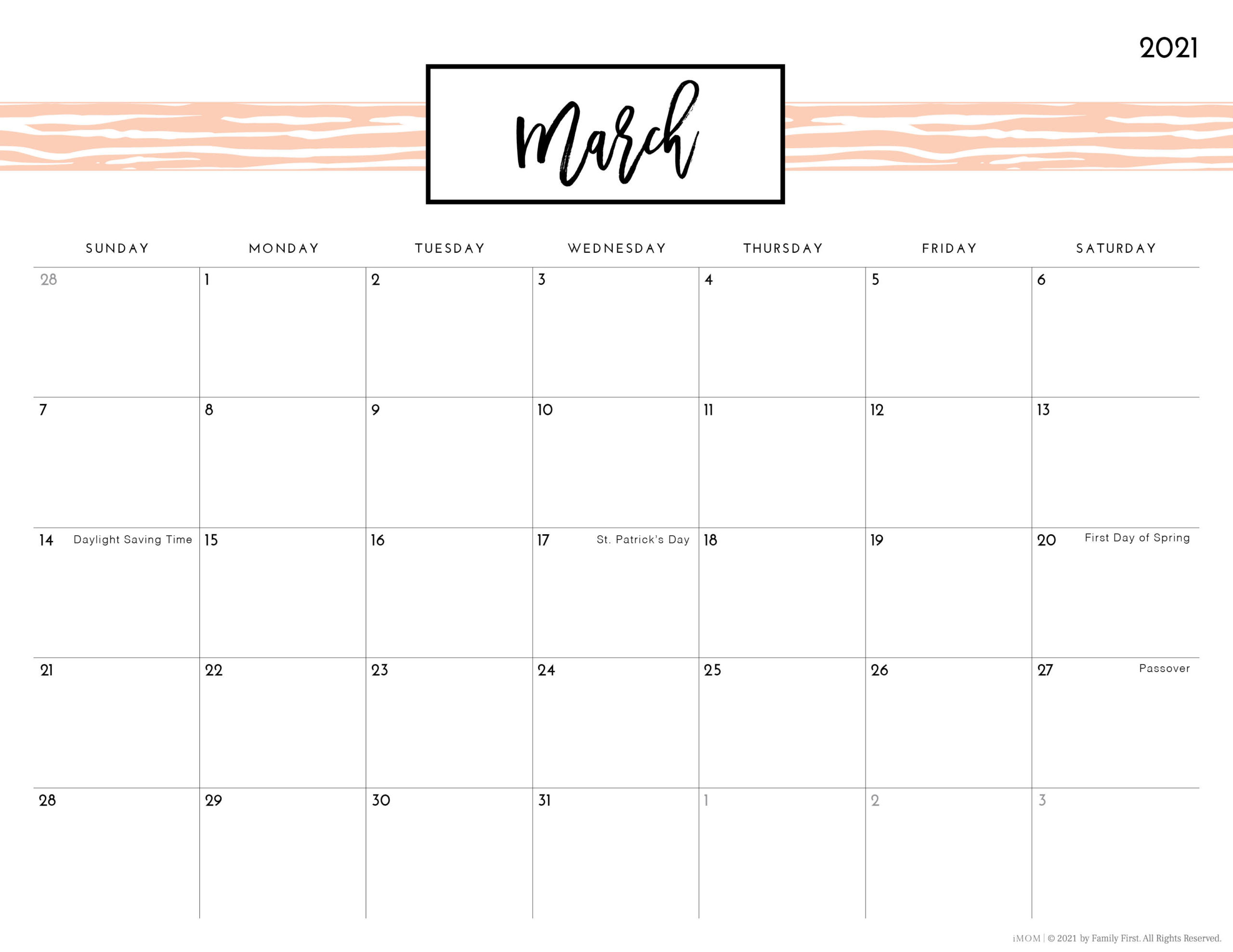 2021 Pretty Patterns Printable Calendar for Moms - iMOM