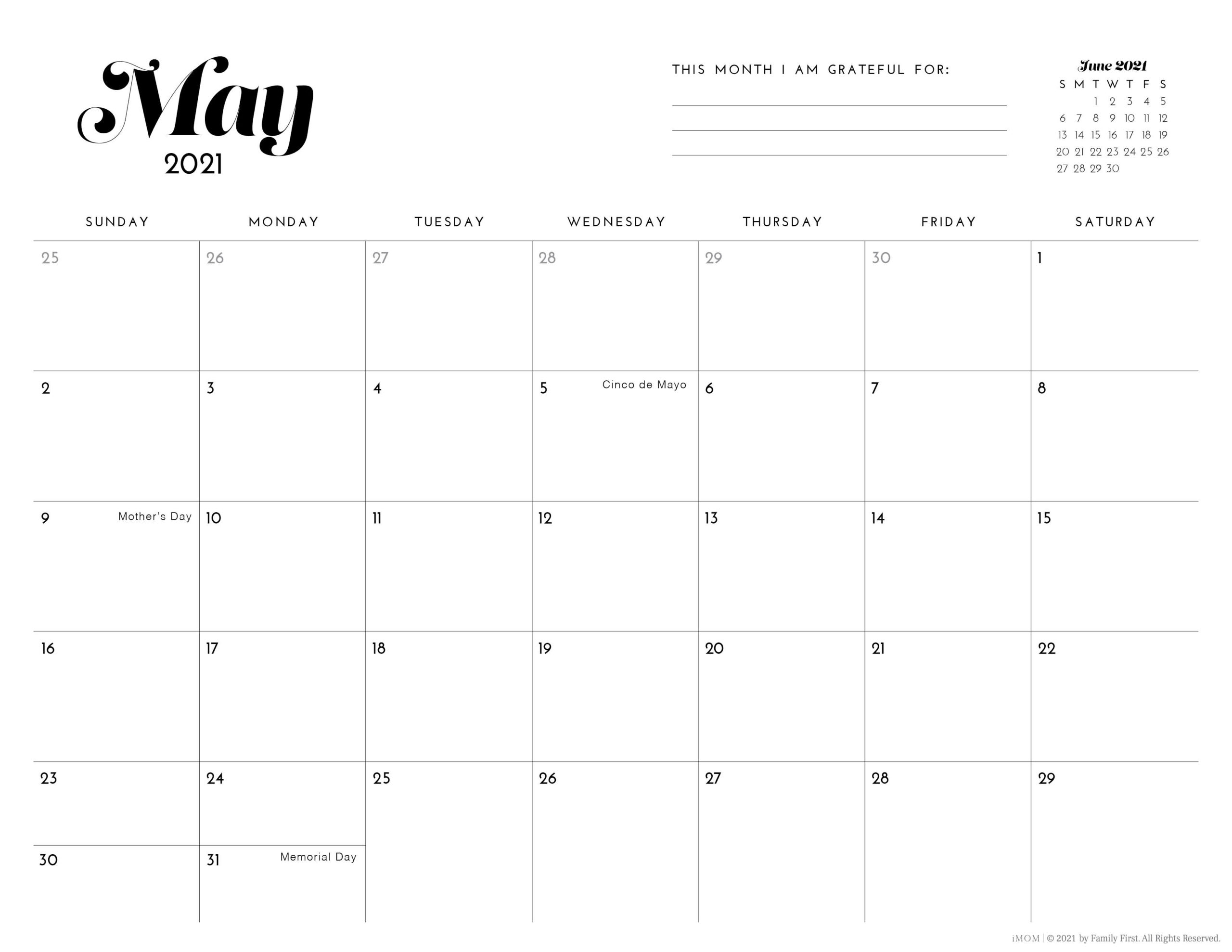 2021 Simple Printable Calendar for Moms - iMOM