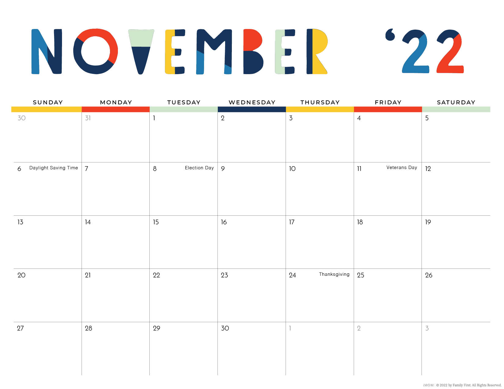 National Holiday Annual Calendar Imom Calendar 2022 Print November National Holiday Annual Calendar Imom Calendar 2022 Print November