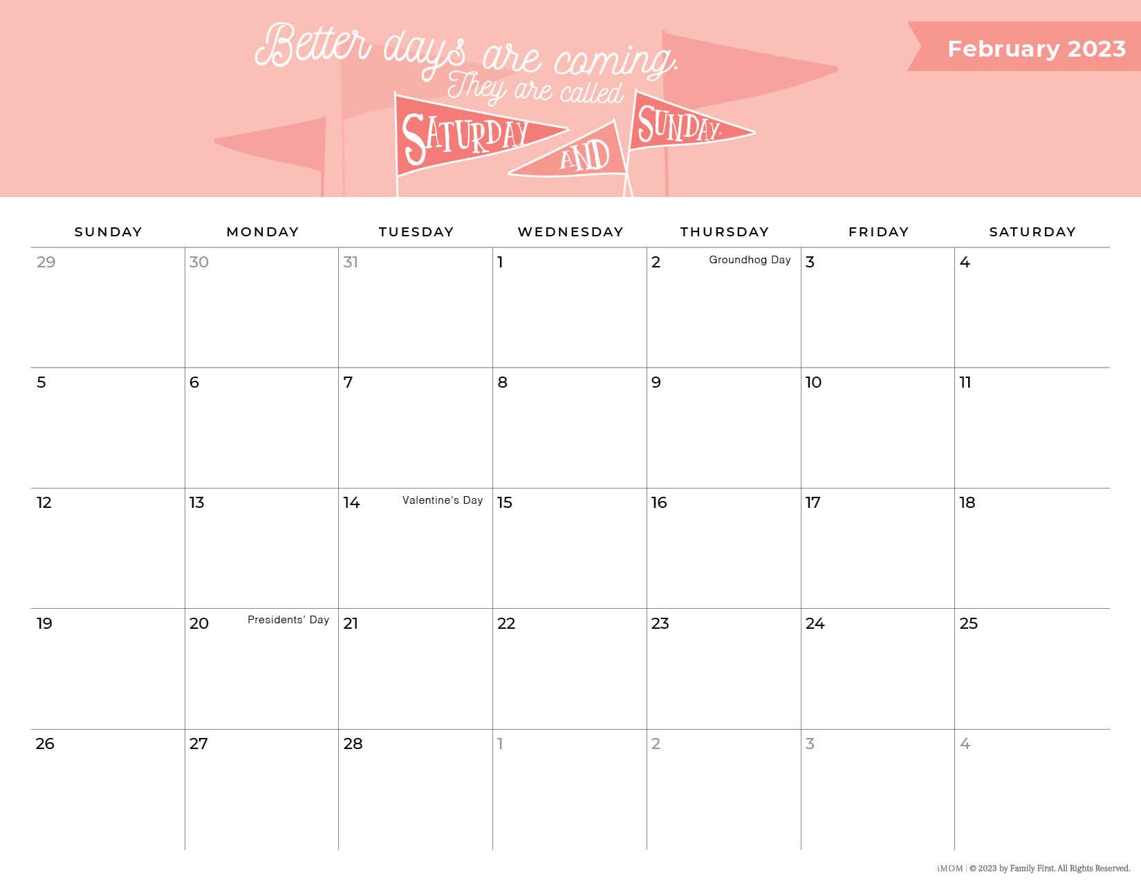 2023 Positive Thoughts Printable Calendars for Moms - iMOM