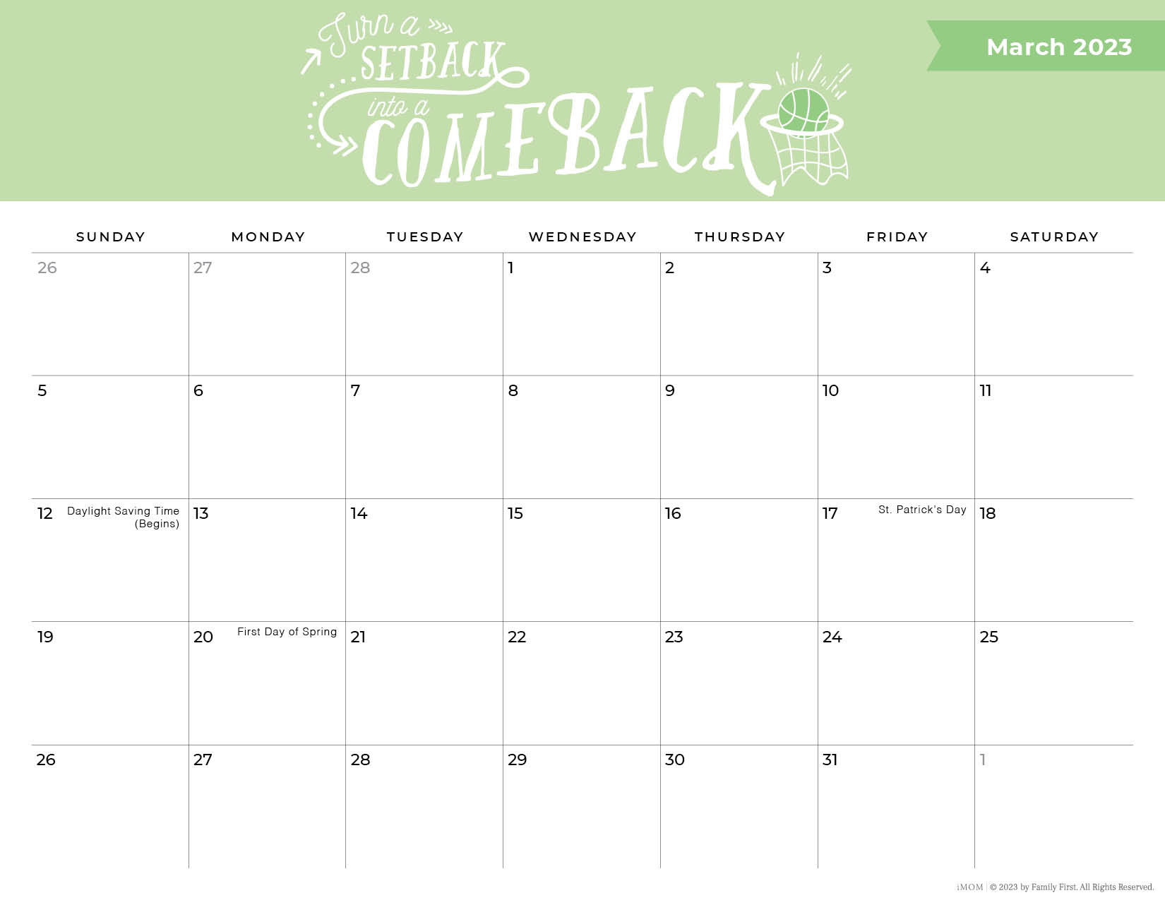 2023 Positive Thoughts Printable Calendars for Moms - iMOM