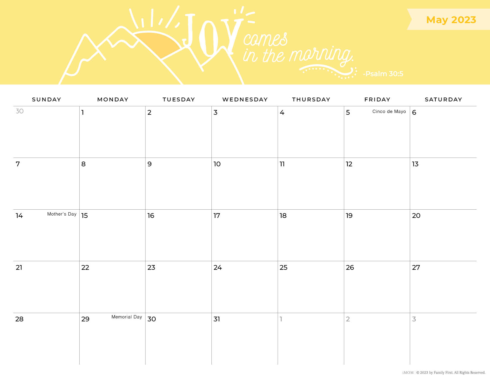 2023 Positive Thoughts Printable Calendars for Moms - iMOM