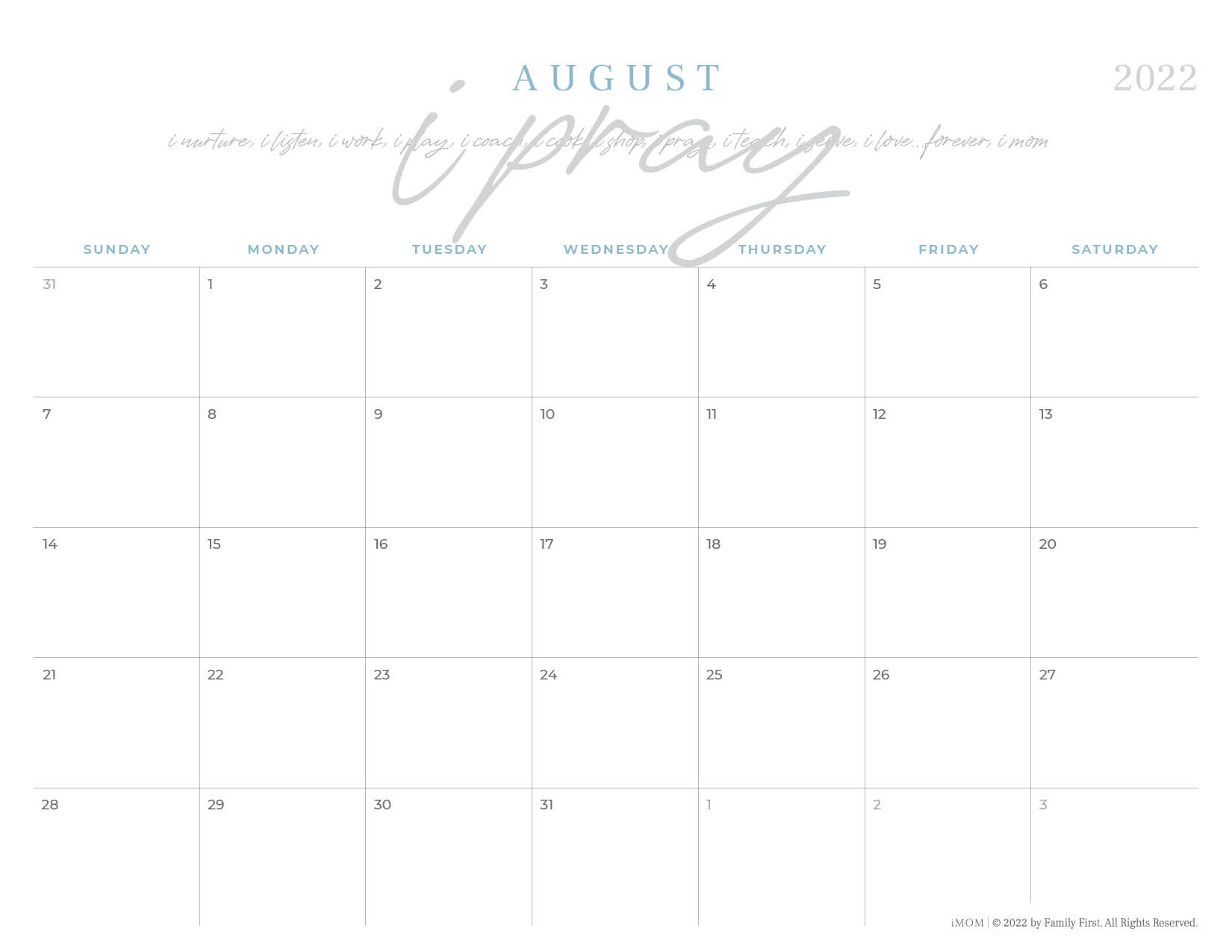 2022-2023 Mom is a Verb Printable Signature iMOM Calendar - iMOM