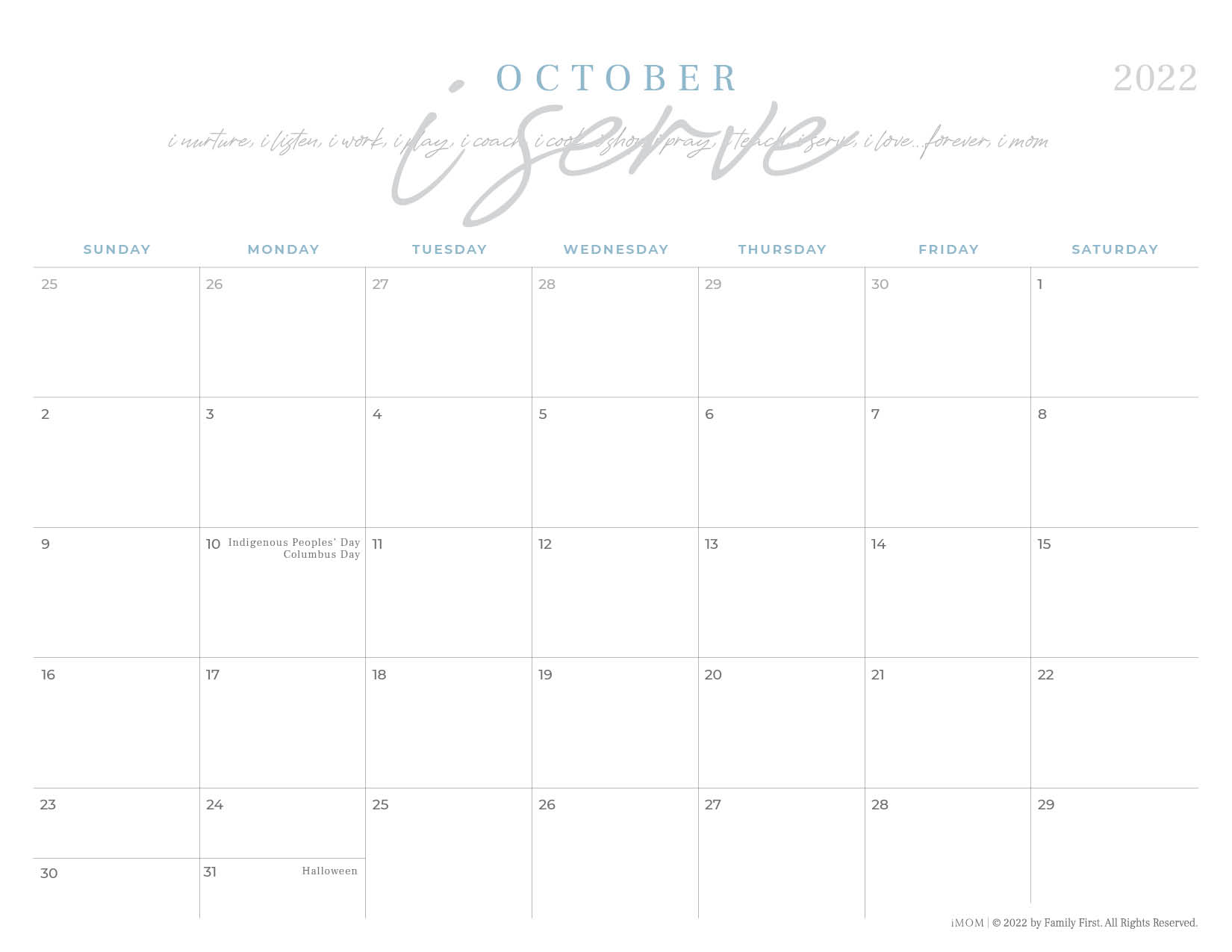 2022-2023 Mom is a Verb Printable Signature iMOM Calendar - iMOM