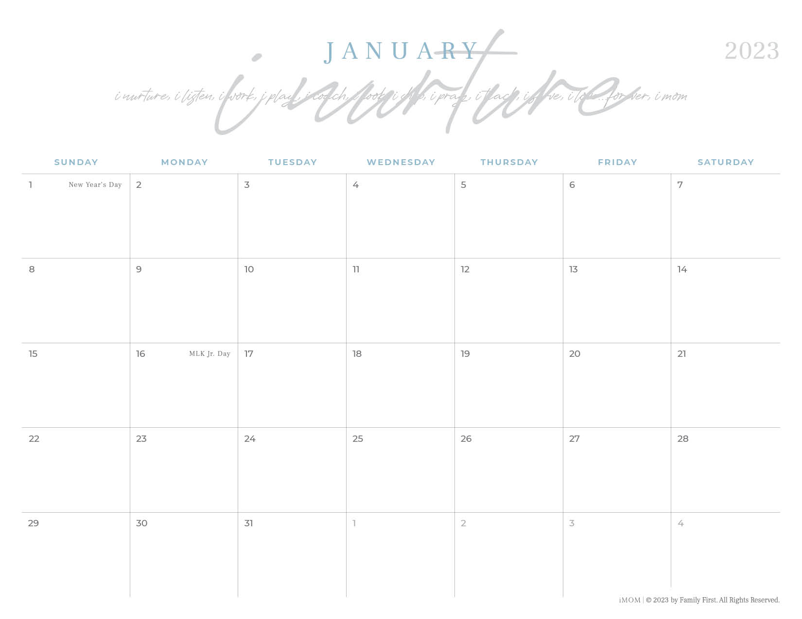 2022-2023 Mom is a Verb Printable Signature iMOM Calendar - iMOM