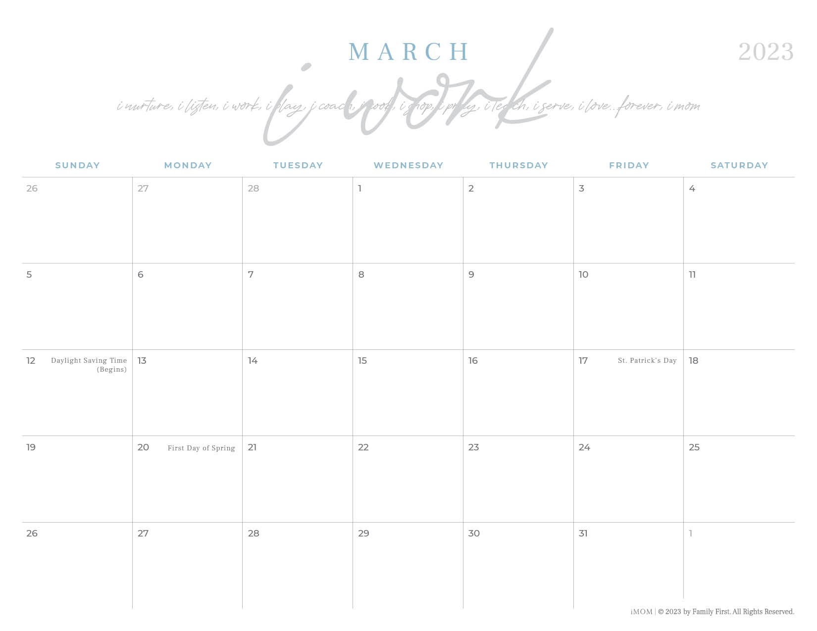 2022-2023 Mom is a Verb Printable Signature iMOM Calendar - iMOM