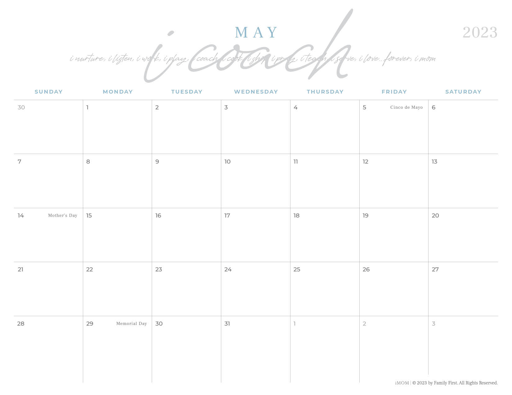 2022-2023 Mom is a Verb Printable Signature iMOM Calendar - iMOM