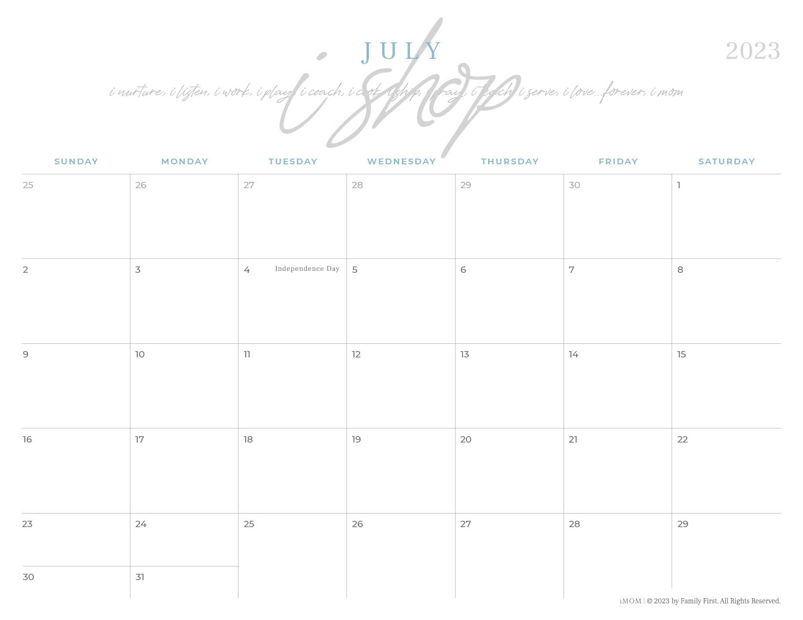 2022-2023 Mom is a Verb Printable Signature iMOM Calendar - iMOM