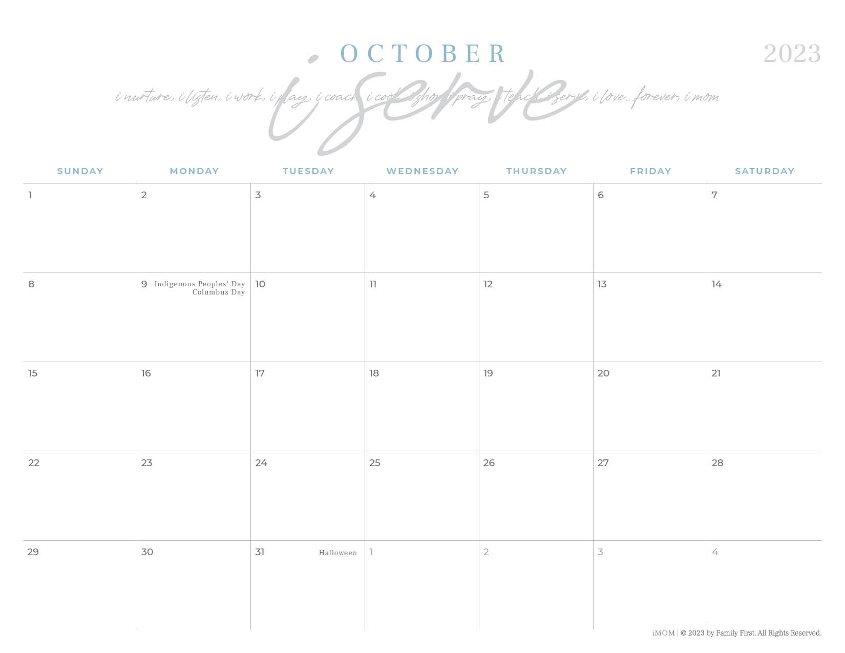 2023-2024 Mom is a Verb Printable Signature iMOM Calendar - iMOM