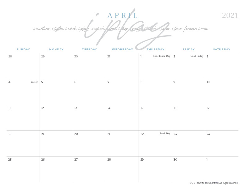 2021 Mom is a Verb Printable Signature iMOM Calendar - iMom